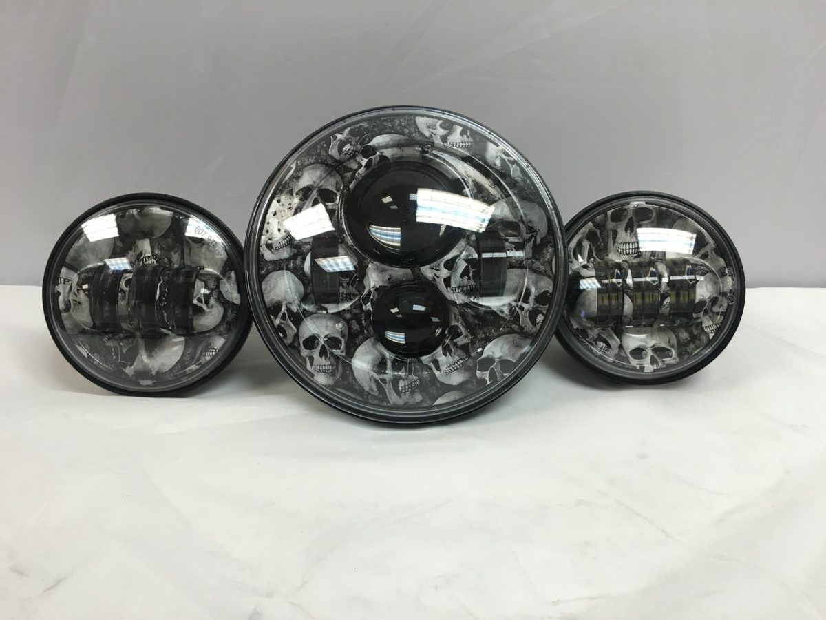 7″ DAYMAKER SKULL DESIGN Headlight Dual 4.5″ – 4 1/2″ Auxiliary Spot ...