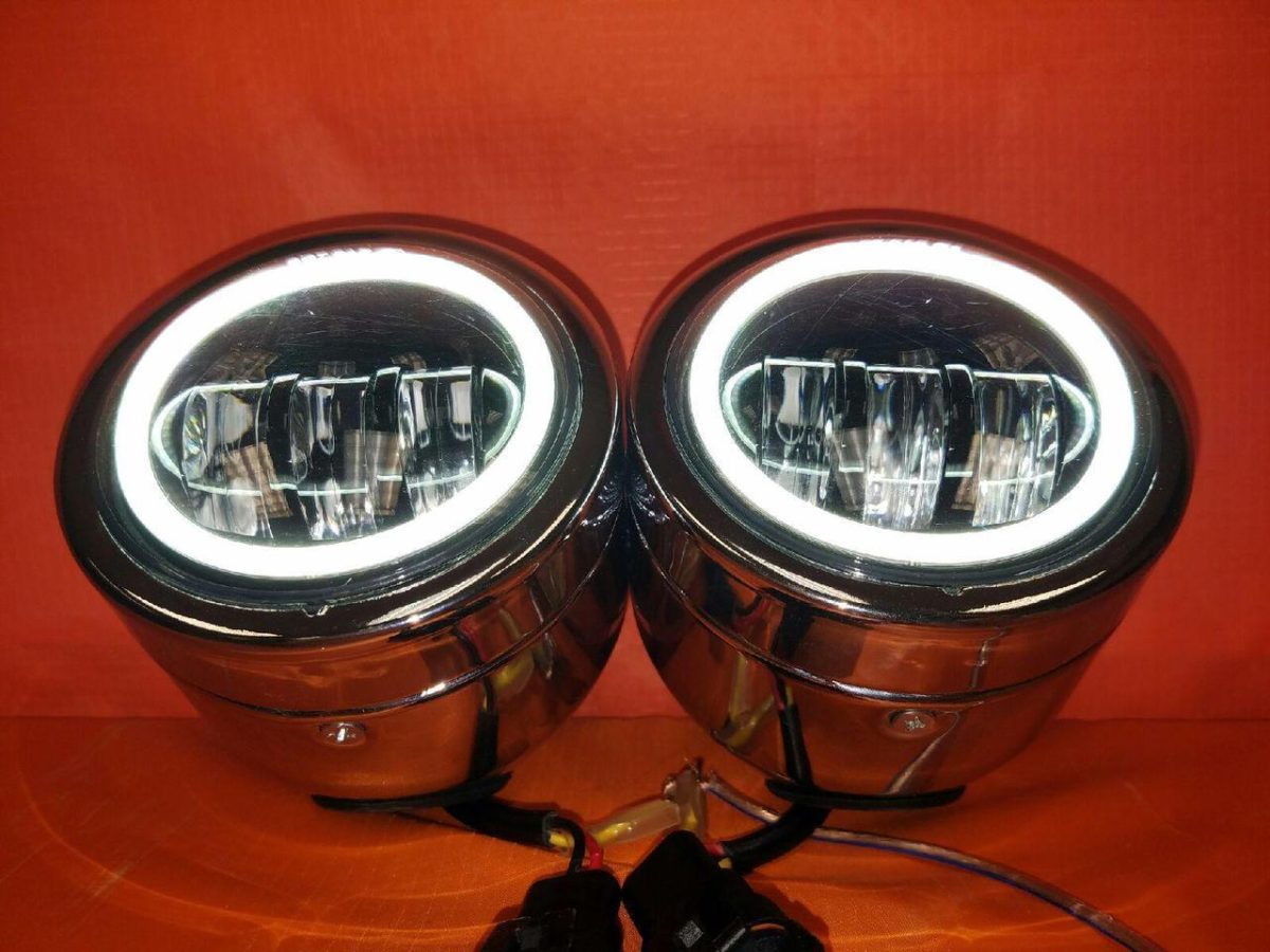 Harley Chrome Dual Twin DAYMAKER Headlights with Bracket Light Bar for ...