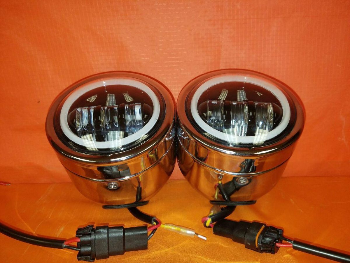 Harley Chrome Dual Twin DAYMAKER Headlights with Bracket Light Bar for ...