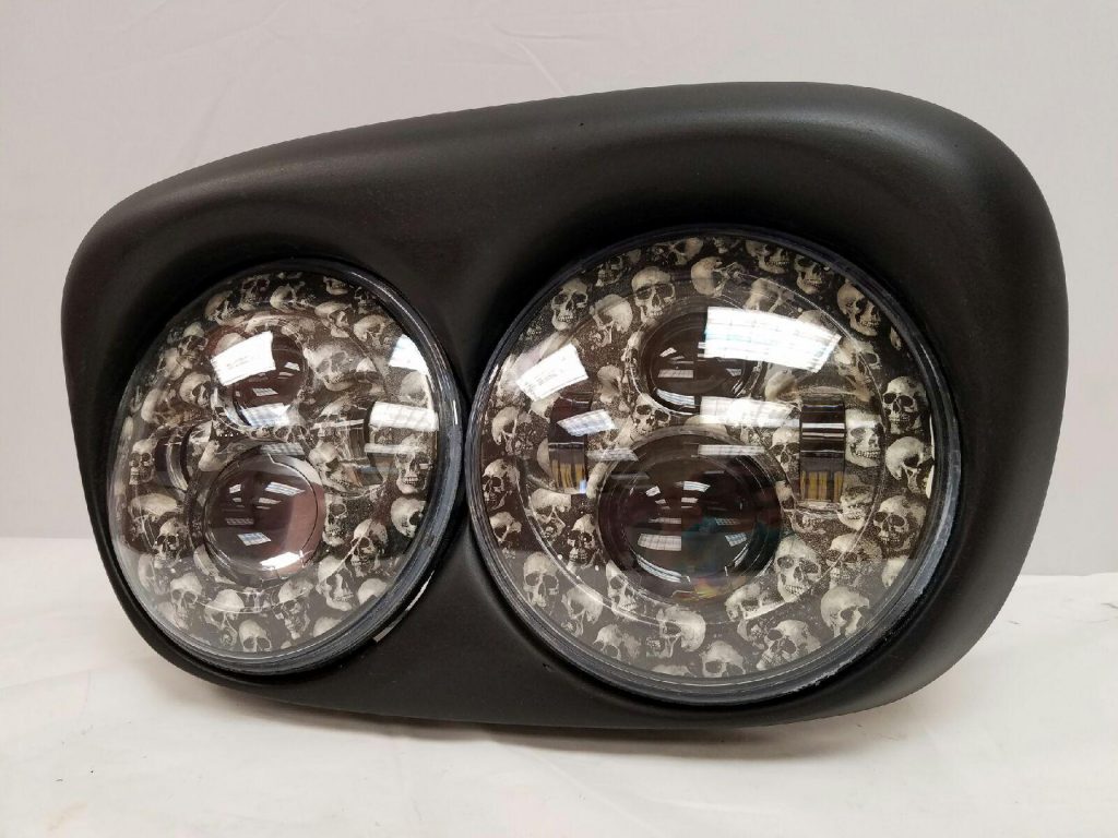 DUAL 7″ DAYMAKER CUSTOM SKULL LED ROAD GLIDE Black Light Bulb Headlight ...